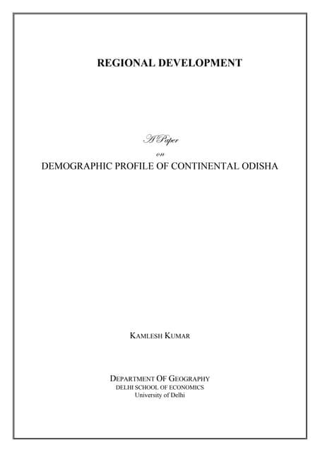 Demographic Profile Of Continental Odisha Pdf