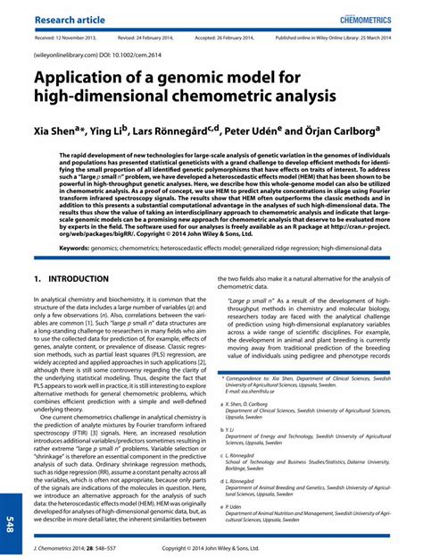 Pdf Application Of A Genomic Model For High Dimensional Chemometric