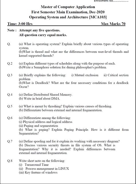 Dr Apj Abdul Kalam University Mca I Sem Second Year Operating System And Architecture