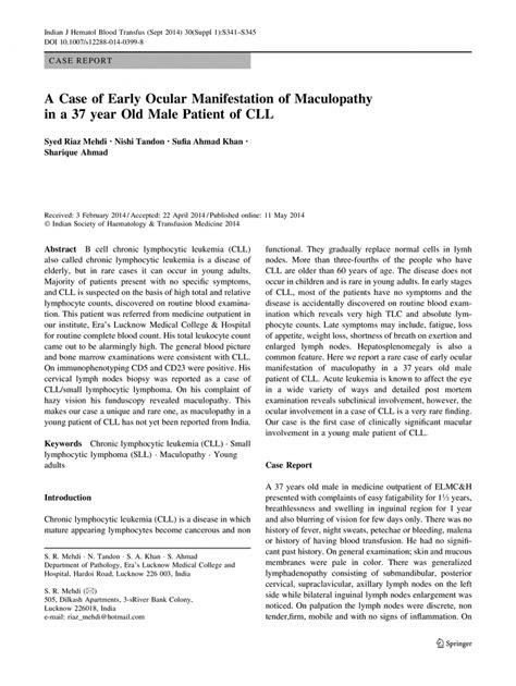 Pdf A Case Of Early Ocular Manifestation Of Maculopathy In A 37 Year Old Male Patient Of Cll