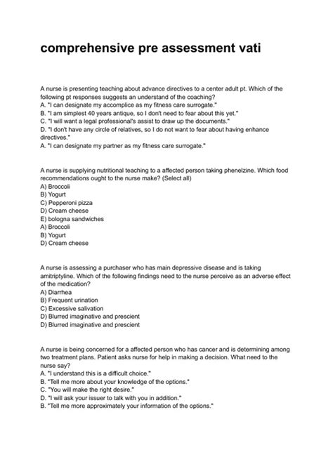 Comprehensive Pre Assessment Vati 20252026 Newest Update Complete