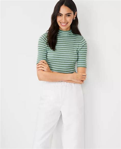 Striped Jacquard Short Sleeve Sweater