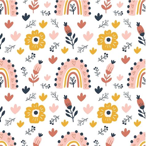 Premium Vector Rainbows And Flowers Illustrations Patterns