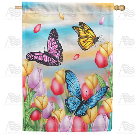 America Forever Spring Floral Butterflies House Flag Just For Fun Flags