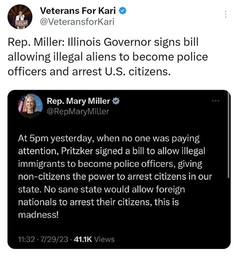 突发新闻：伊利诺伊州州长签署法案，允许非法移民成为警察并逮捕美国公民。 Rgtokcn