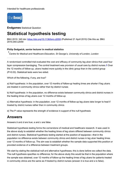 Pdf Statistical Hypothesis Testing