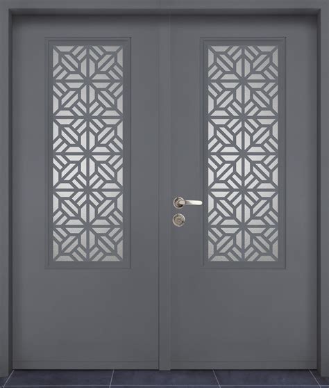 דלת כניסה דגם קיוטו דלת כפולה אפור בטון 7110 שוהם דלתות