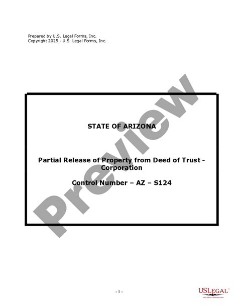 Arizona Partial Release Of Property From Deed Of Trust For Corporation