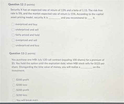 solved security x has an expected rate of return of 13 and