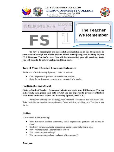 Field Study 2 Final Template Pdf Teachers Learning