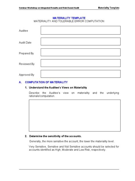 06 Materiality Template Pdf Audit Accounting And Audit