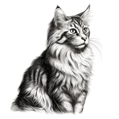 Realistic Black And White Cat Drawing Detailed And Elegant Artwork