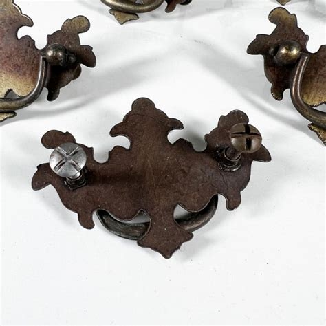 Antique Set Of 7 Brass Pull Handles Ornate Knobs Vintage Hardware For