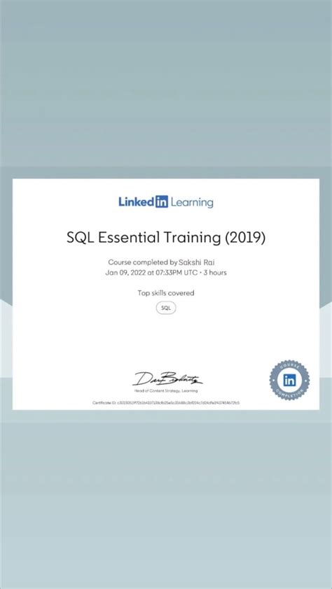 I Am Delighted To Share That Ive Successfully Completed The Sql Certification Program A
