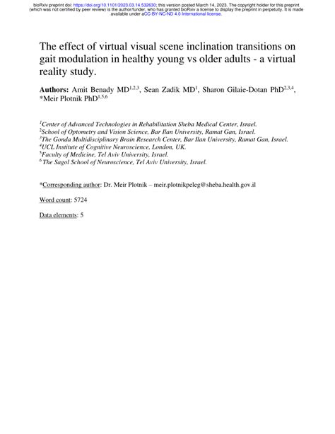 Pdf The Effect Of Virtual Visual Scene Inclination Transitions On Gait Modulation In Healthy