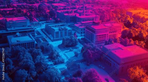 Heatmap Of A University Campus With Vibrant Colors Showing The Most Populated Buildings And