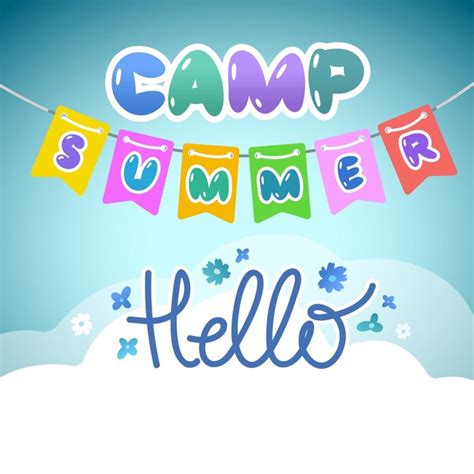 Premium Vector Garland Of Flags Summer Camp Hand Drawing Lettering
