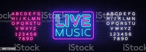 라이브 음악 네온 사인 벡터 라이브 음악 디자인 서식 파일 네온 사인 라이트 배너 네온 간판 야간 밝은 광고 가벼운 비문 벡터