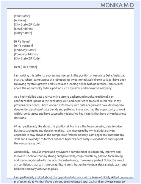 Cover Letter For Associate Data Analyst Lazyapply