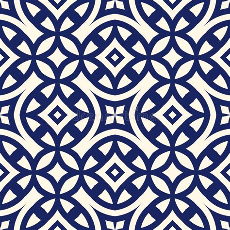 Seamless Pattern With Symmetric Geometric Ornament Navy Color Abstract