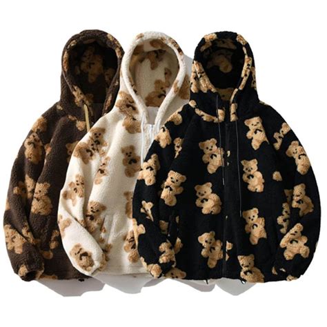 Autumn Winter Womens Hooded Plush Bear Printed Cartoon Sweater Womens
