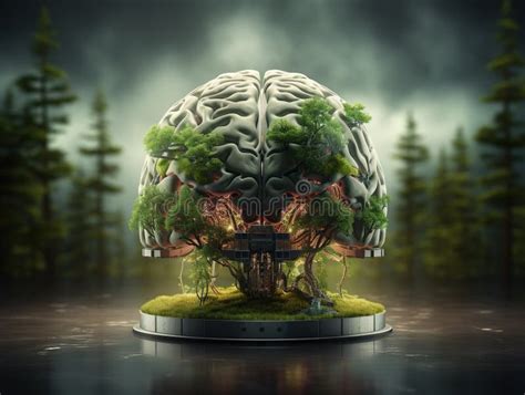 Green Tree In Form Of Human Brain Green Thinking Stock Illustration