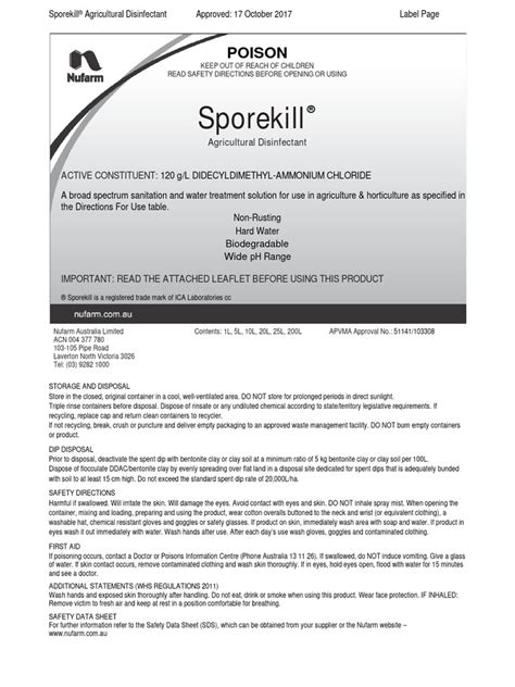 Sporekill Leaflet Pdf Grafting Disinfectant