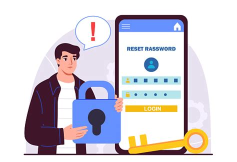 Man Reset Password Young Guy With Padlock And Gold Key Near Smartphone