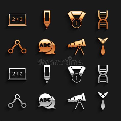 Set Alphabet Dna Symbol Tie Telescope Molecule Medal Chalkboard And Marker Pen Icon