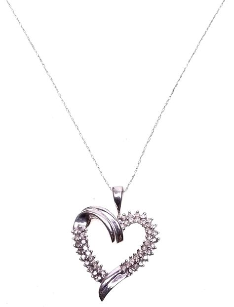Lot 10k White Gold And Diamond Heart Pendant Necklace