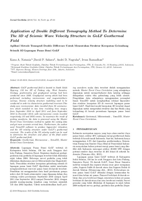 Pdf Application Of Double Difference Tomography Method To Determine