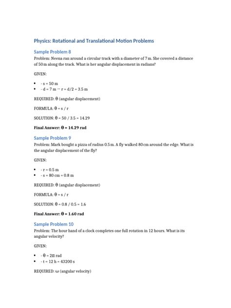 Angular Displacement And Velocity Problems Pdf