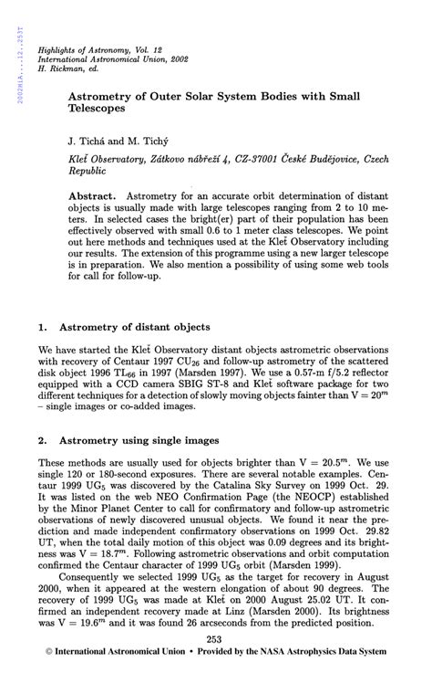 Pdf Astrometry Of Outer Solar System Bodies With Small Telescopes