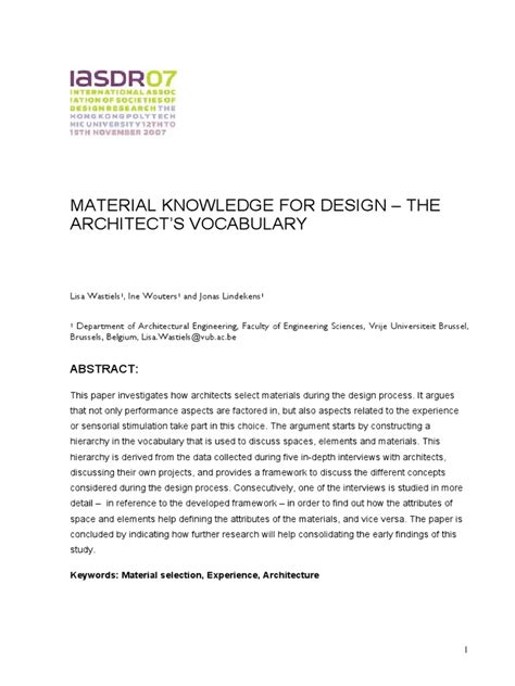 Material Knowledge For Design The Architects Vo Pdf Experience