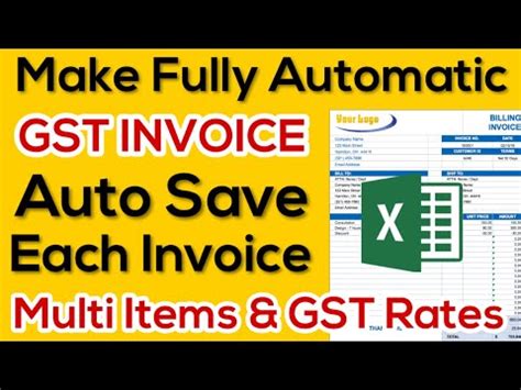 Make Fully Automatic GST Invoice Bill In Excel Auto Save Each Invoice Multi Items GST
