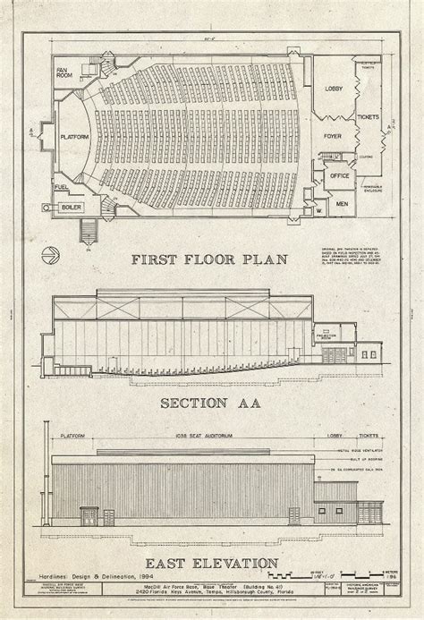 Blueprint First Floor Plan Section And East Elevation Macdill Air Historic Pictoric