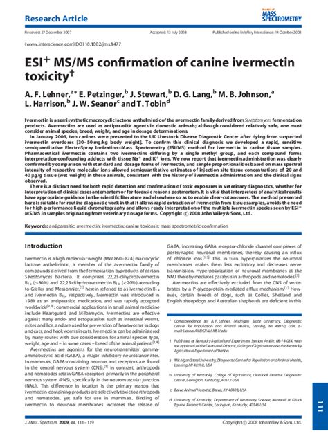 Pdf Esi Msms Confirmation Of Canine Ivermectin Toxicity