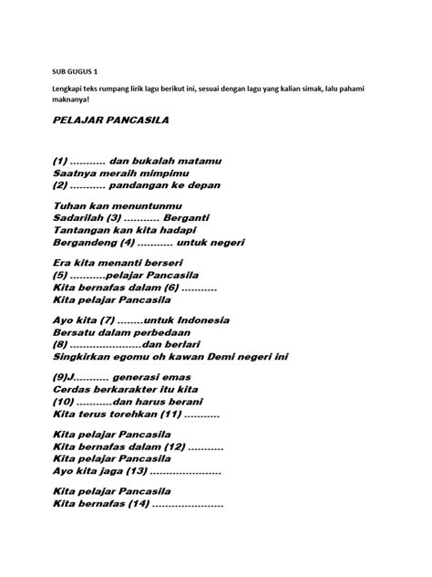 Lirik Lagu Profil Pelajar Pancasila Pdf