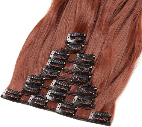 24 Inch Dark Auburn Hair Extensions Clip In Curly 8 Pieces Silky