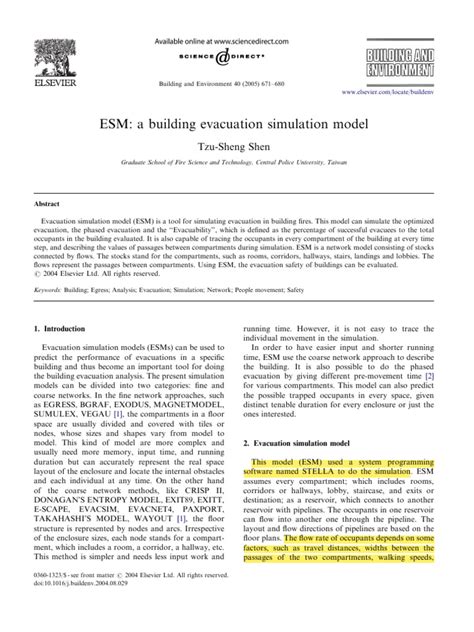Esm A Building Evacuation Simulation Model Pdf Emergency Evacuation Simulation