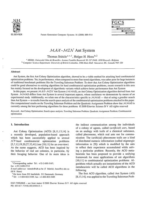 Pdf Max Min Ant System J