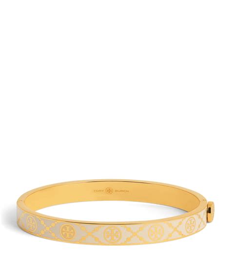 Tory Burch Double T Monogram Hinge Bangle In Gold Modesens