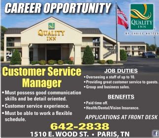 Customer Service Manager Quality Inn By Choice Hotels