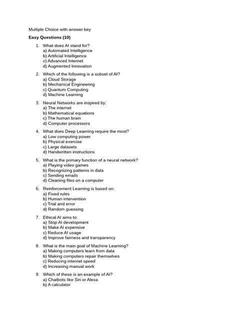 Multiple Choice With Answer Key Pdf Artificial Intelligence