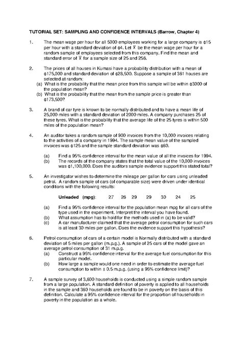 Stat Tutorial Set1 Practise Slides Tutorial Set Sampling And Confidence Intervals Barrow
