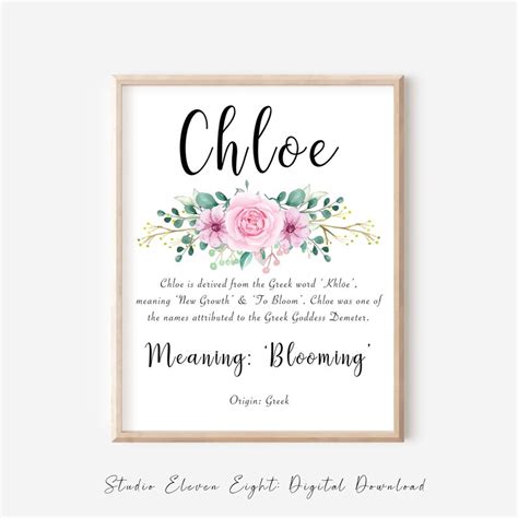 Chloe Name Meaning Printable With Pink Floral Artwork Chloe Etsy