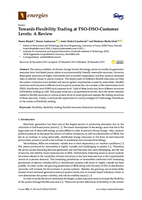 Pdf Towards Flexibility Trading At Tso Dso Customer Levels A Review