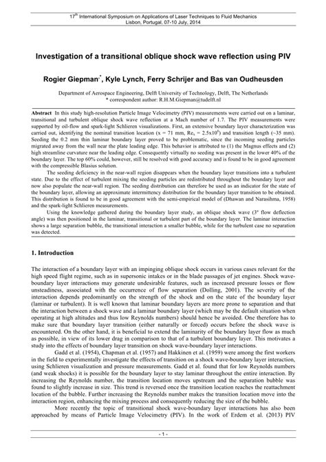 Pdf Investigation Of A Transitional Oblique Shock Wave Reflection Using Piv