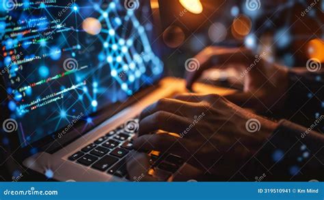 Hands Typing Code On Laptop With Digital Network Stock Illustration Illustration Of Coding