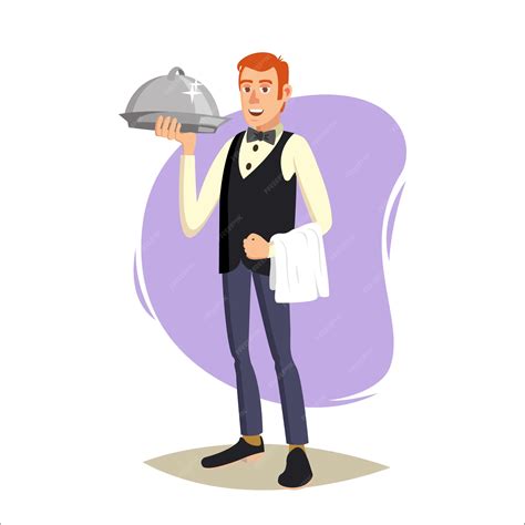 Premium Vector Waiter Cute Character
